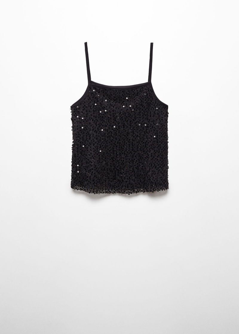 MANGO Sequin Top With Spaghetti Strap in Black | Endource