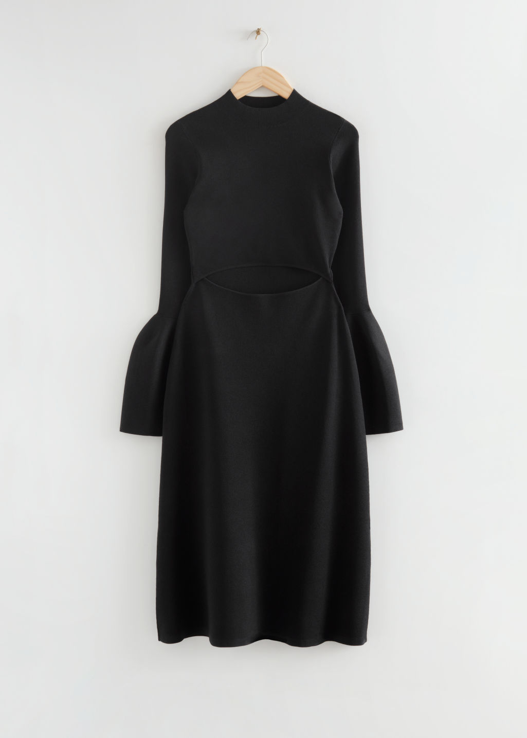 & OTHER STORIES Knitted Bell Cuffed Dress in Black | Endource