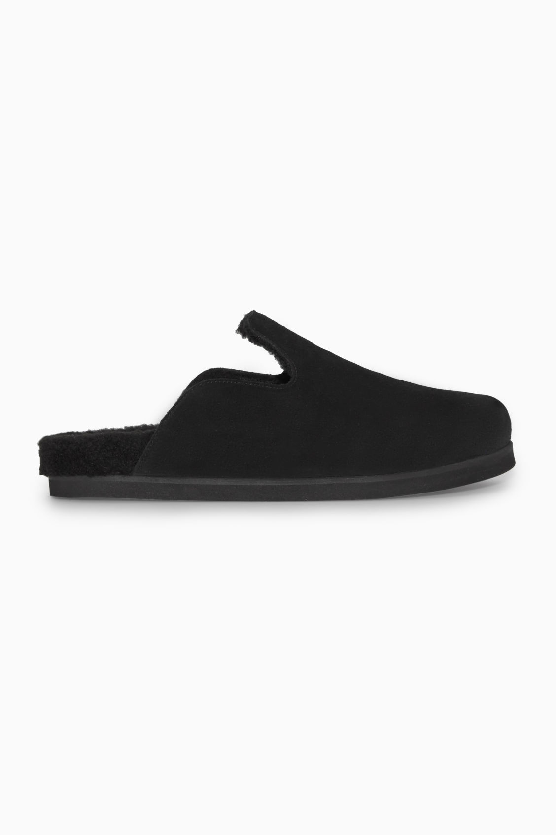 COS Fleece-Lined Suede Mules in BLACK | Endource