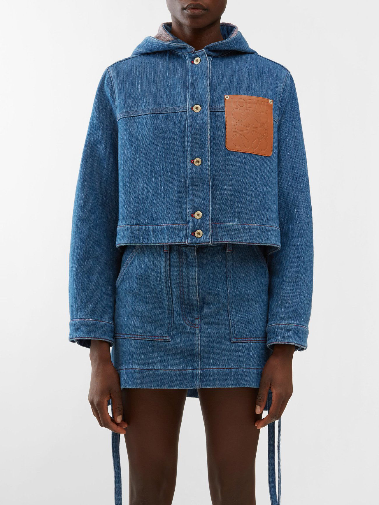 LOEWE Logo-Patch Hooded Denim Jacket in Blue | endource