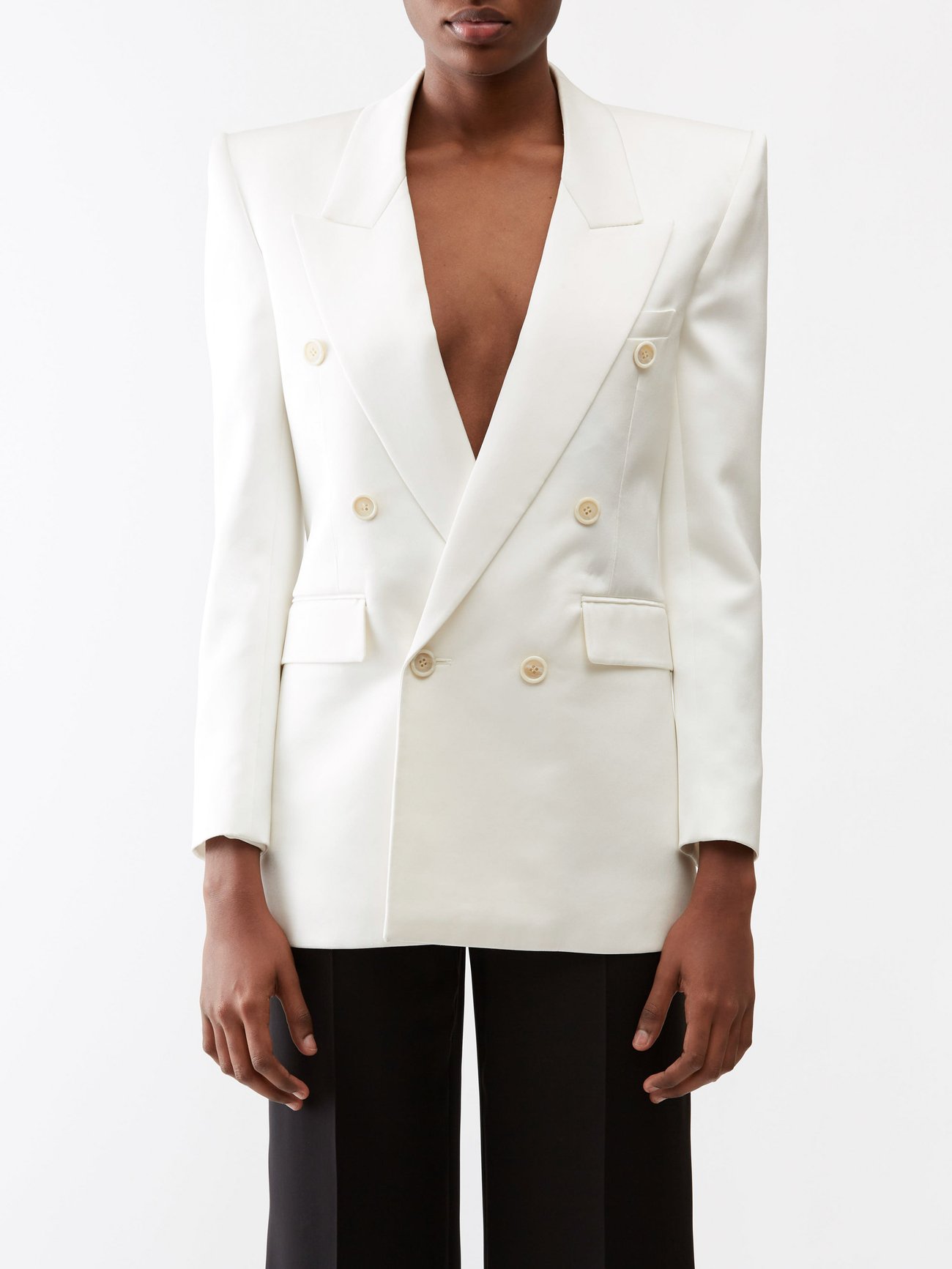 SAINT LAURENT Exaggerated-Shoulder Suit Jacket in Ivory | endource