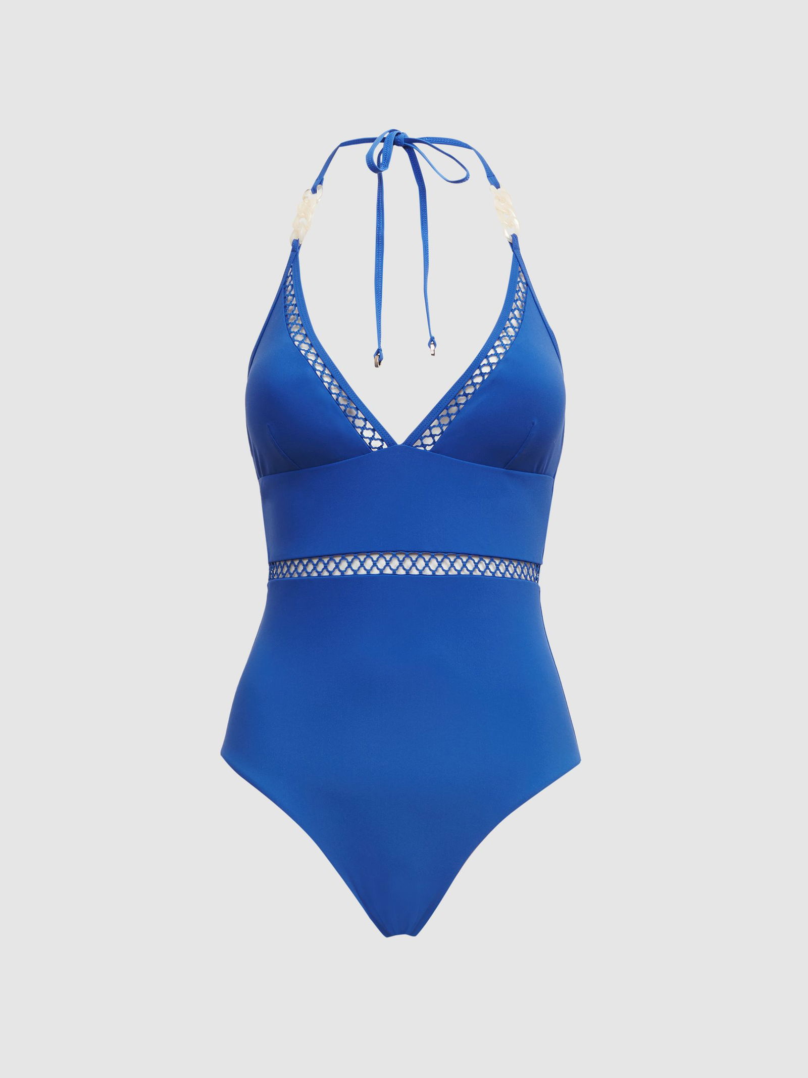 REISS Ray Colourblock Halter Swimsuit in Cobalt Blue | endource
