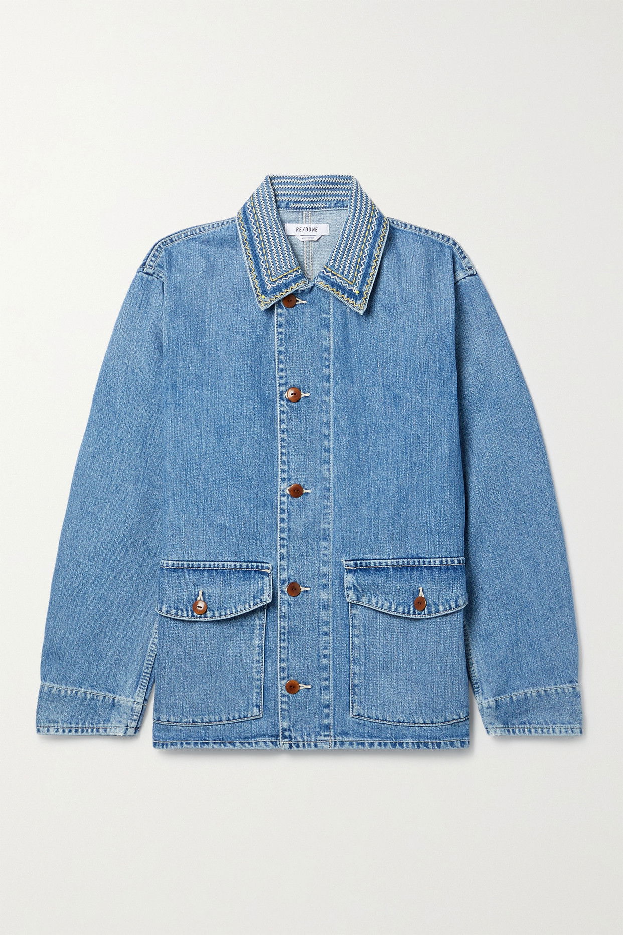 Redone 70s Embroidered Denim Jacket in Blue | endource