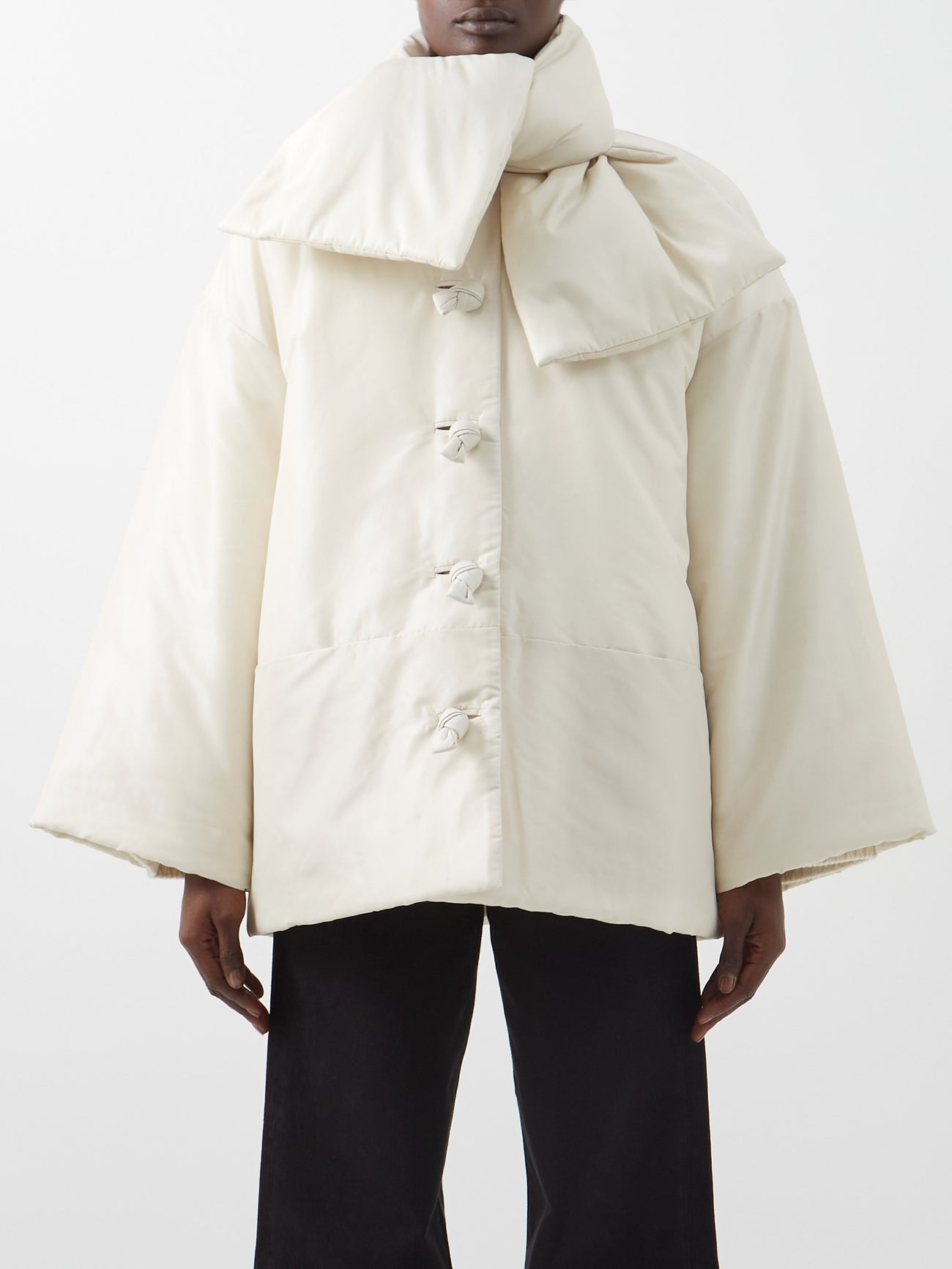 TOTEME Scarf-Neck Padded Shell Jacket in Beige | endource