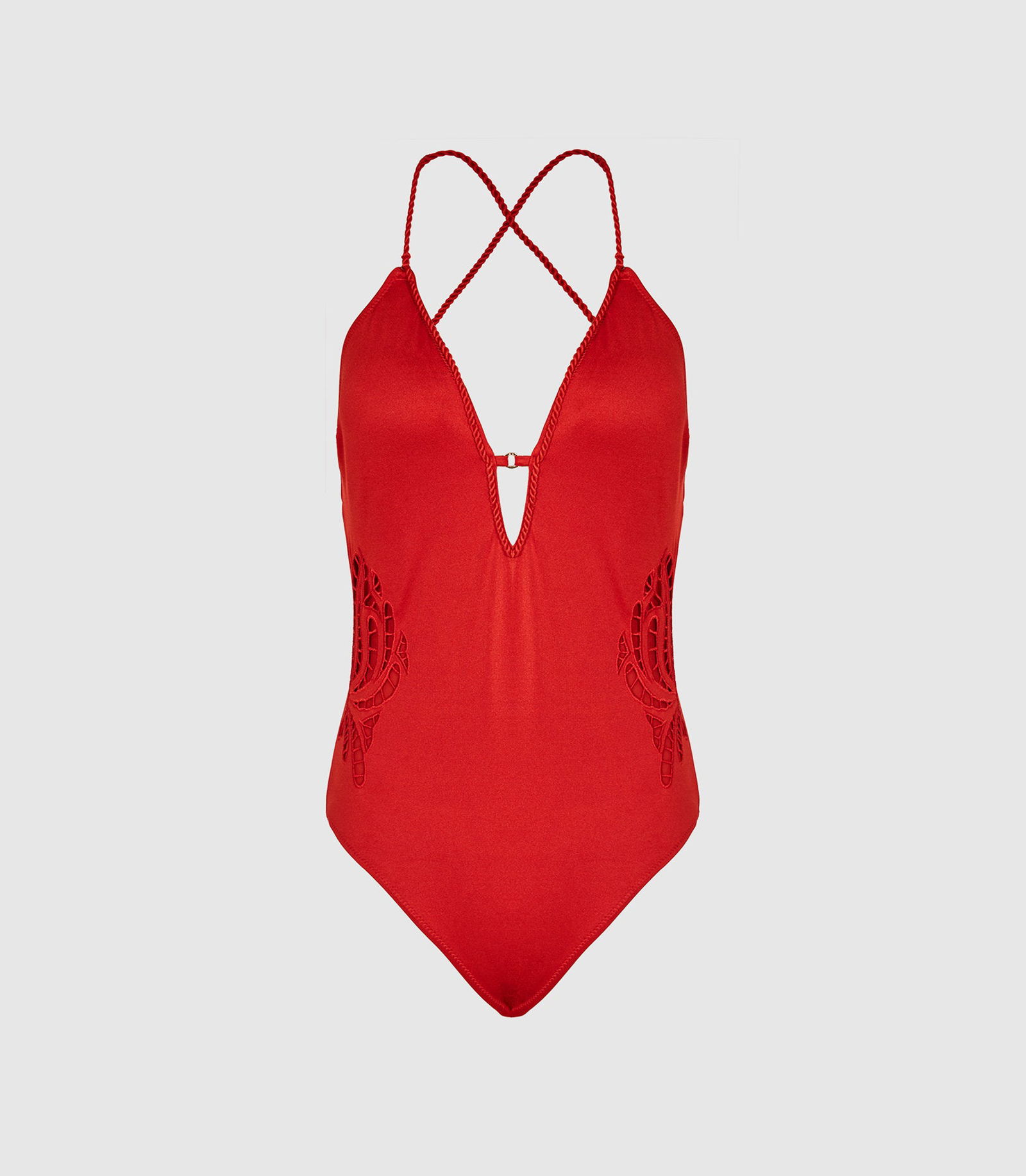 REISS Bernice Cross-back Swimsuit With Embroidered Detail in Red | endource