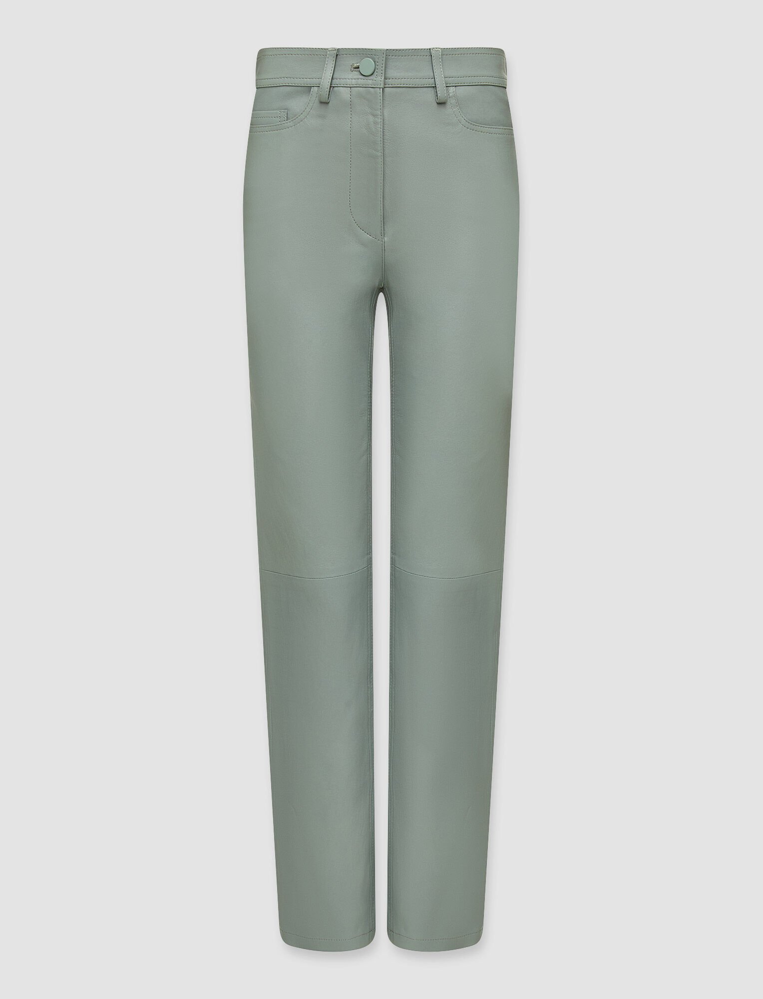 JOSEPH Leather Stretch Teddy Trousers in Sage | endource