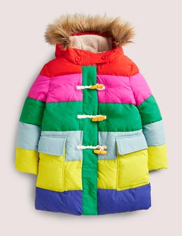 BODEN Rainbow Fleece-Lined Hooded Puffer Jacket in Multi Rainbow | endource