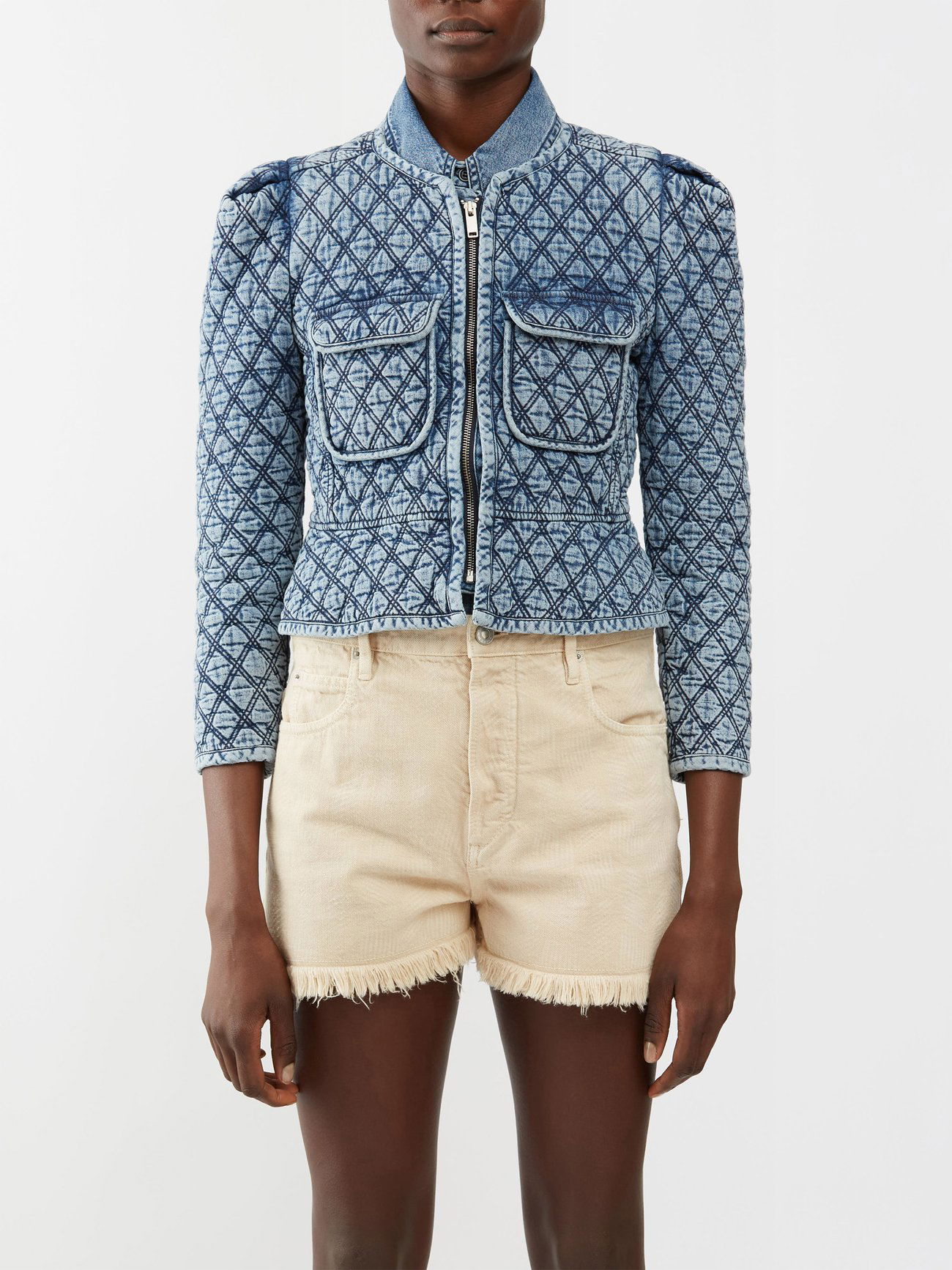 ISABEL MARANT ÉTOILE Deliona Quilted Denim Jacket in Blue | endource