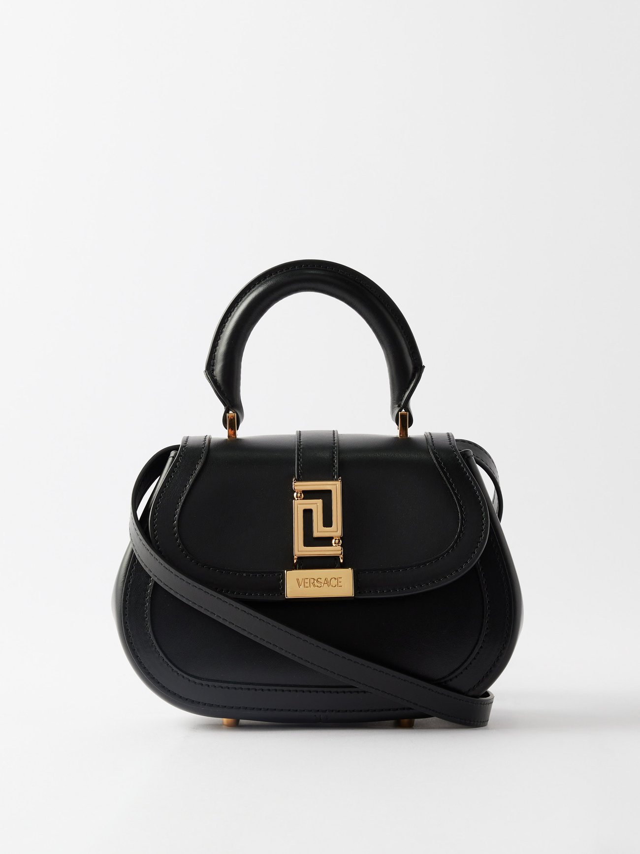 Versace Greca Goddess Mini Leather Handbag in Black | endource