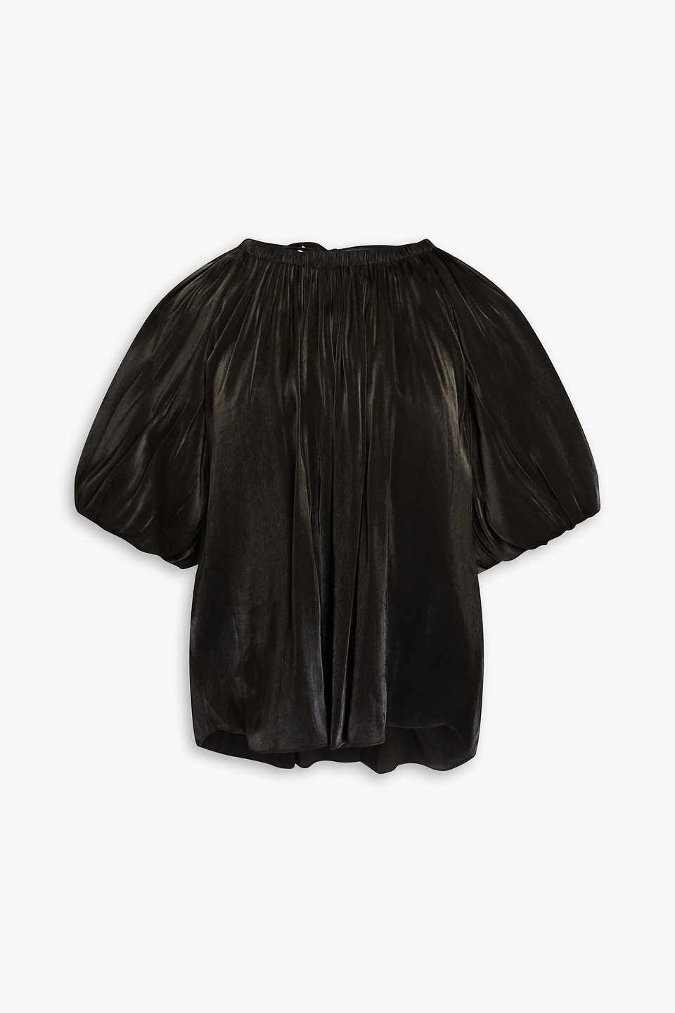 ULLA JOHNSON Flo Gathered Satin Top in Black | Endource