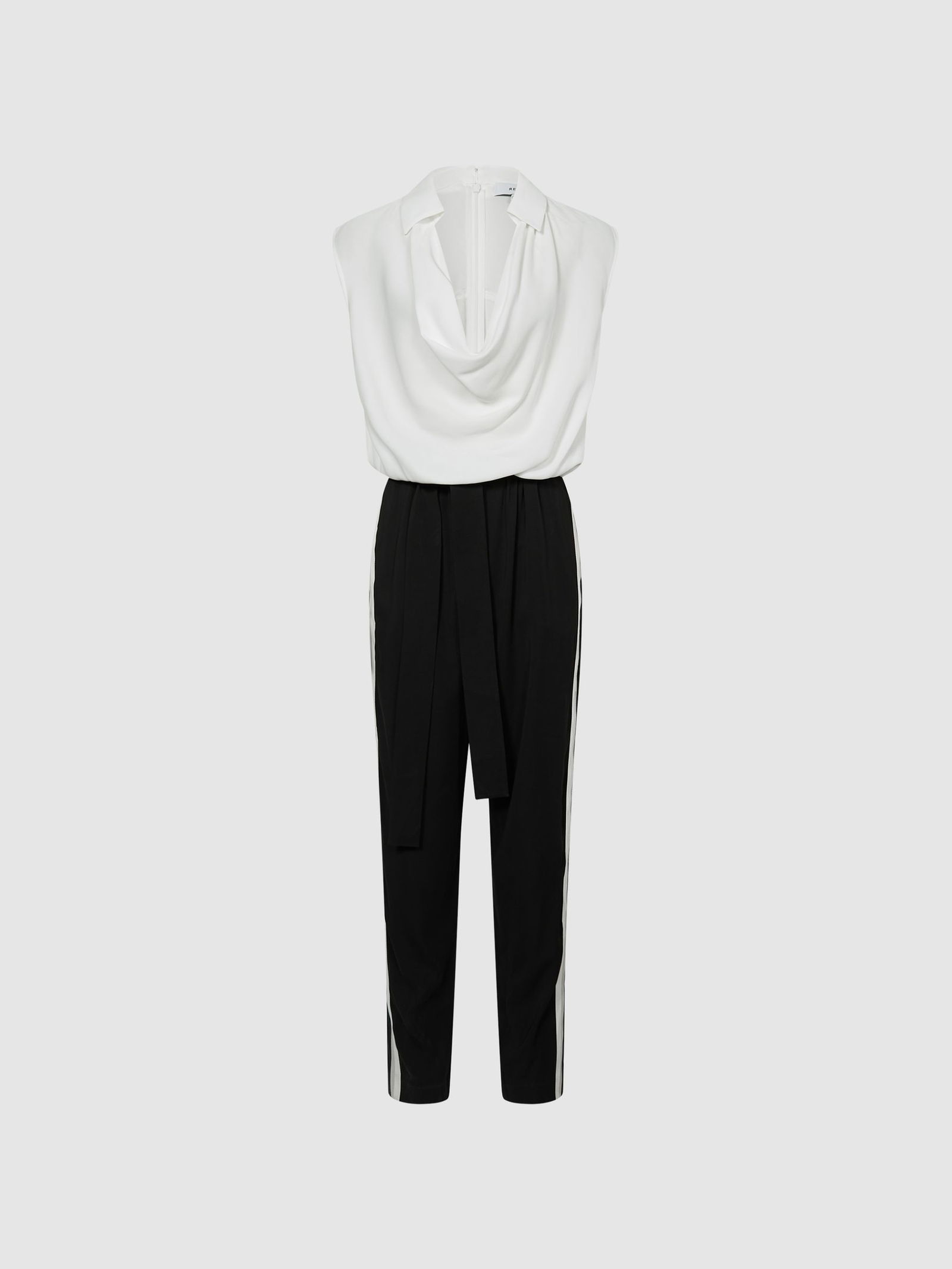REISS Allie Petite Colourblock Shirt Jumpsuit in Black/Ivory | Endource