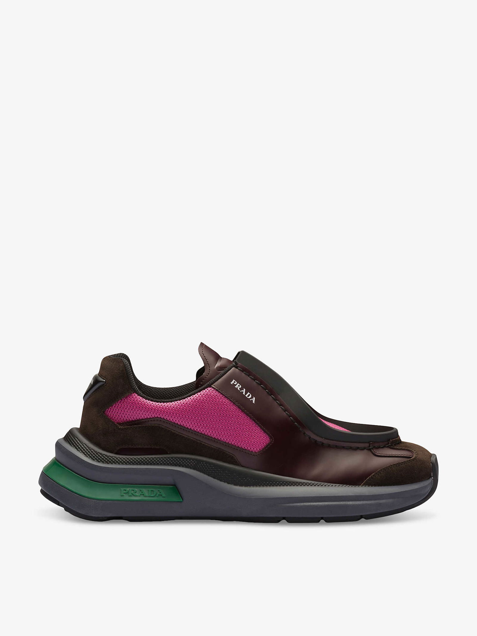 PRADA Systeme Brushed Leather And Suede Mid-Top Trainers | endource