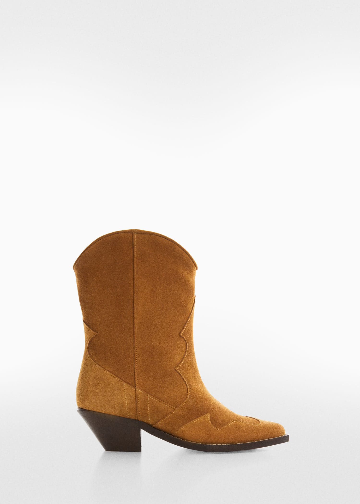 MANGO Cowboy Split Leather Ankle Boot in Tobacco Brown | Endource