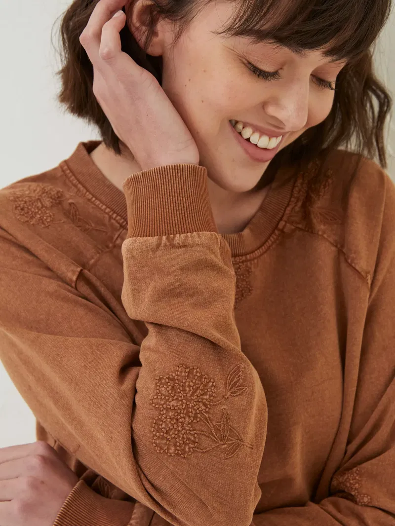 FATFACE Becky Embroidered Jumper in Rust Brown | endource