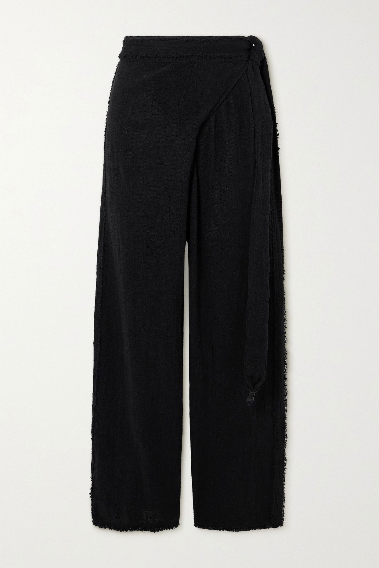 CARAVANA Lelu Frayed Wide-Leg Pants in Black | endource