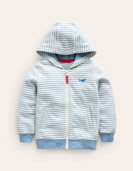 BODEN Textured Stripe Hoodie in Duck Egg Blue/Ivory | endource