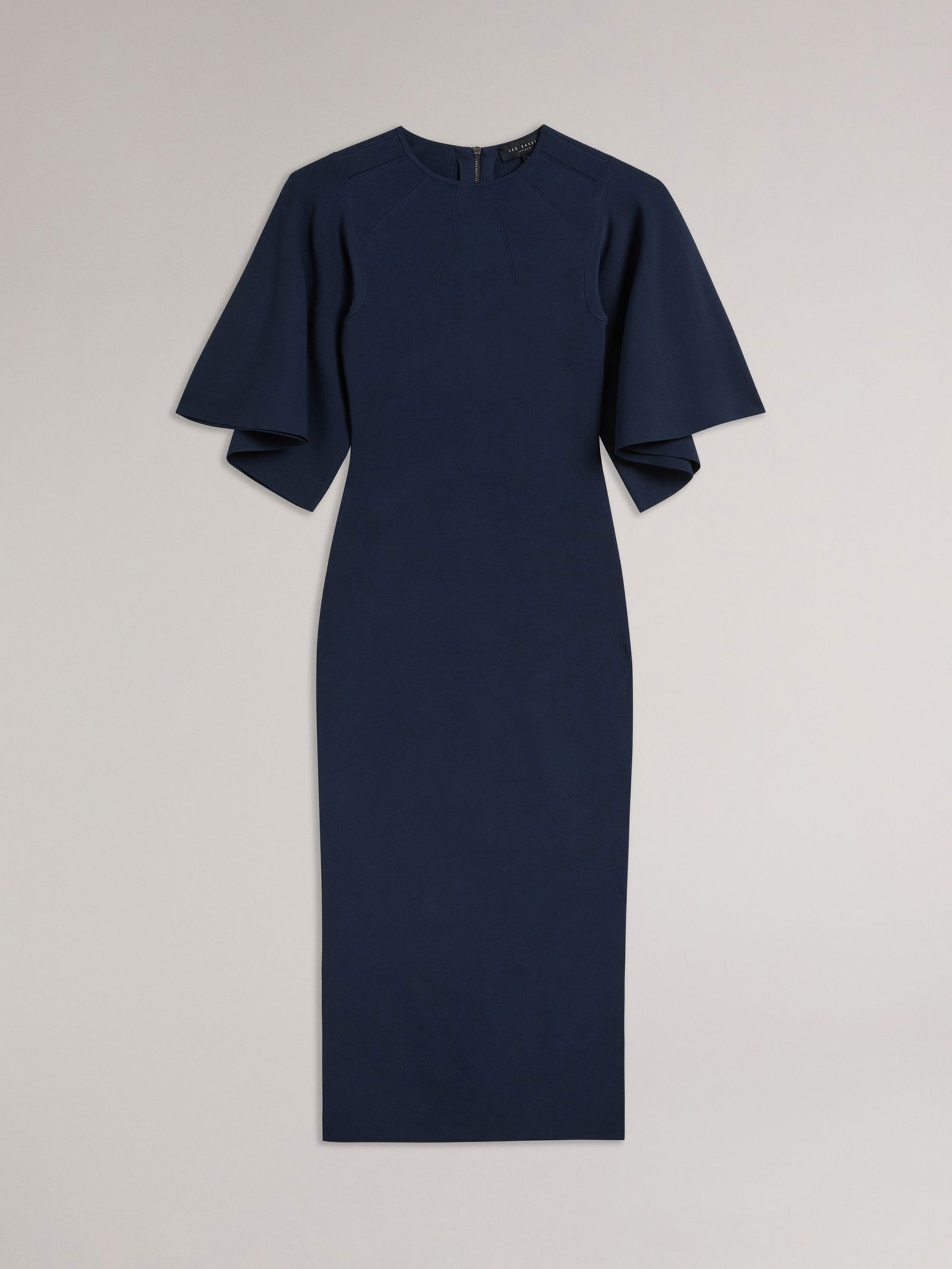 TED BAKER Lounia Fluted Sleeve Knitted Bodycon Midi Dress in Hot Pink ...