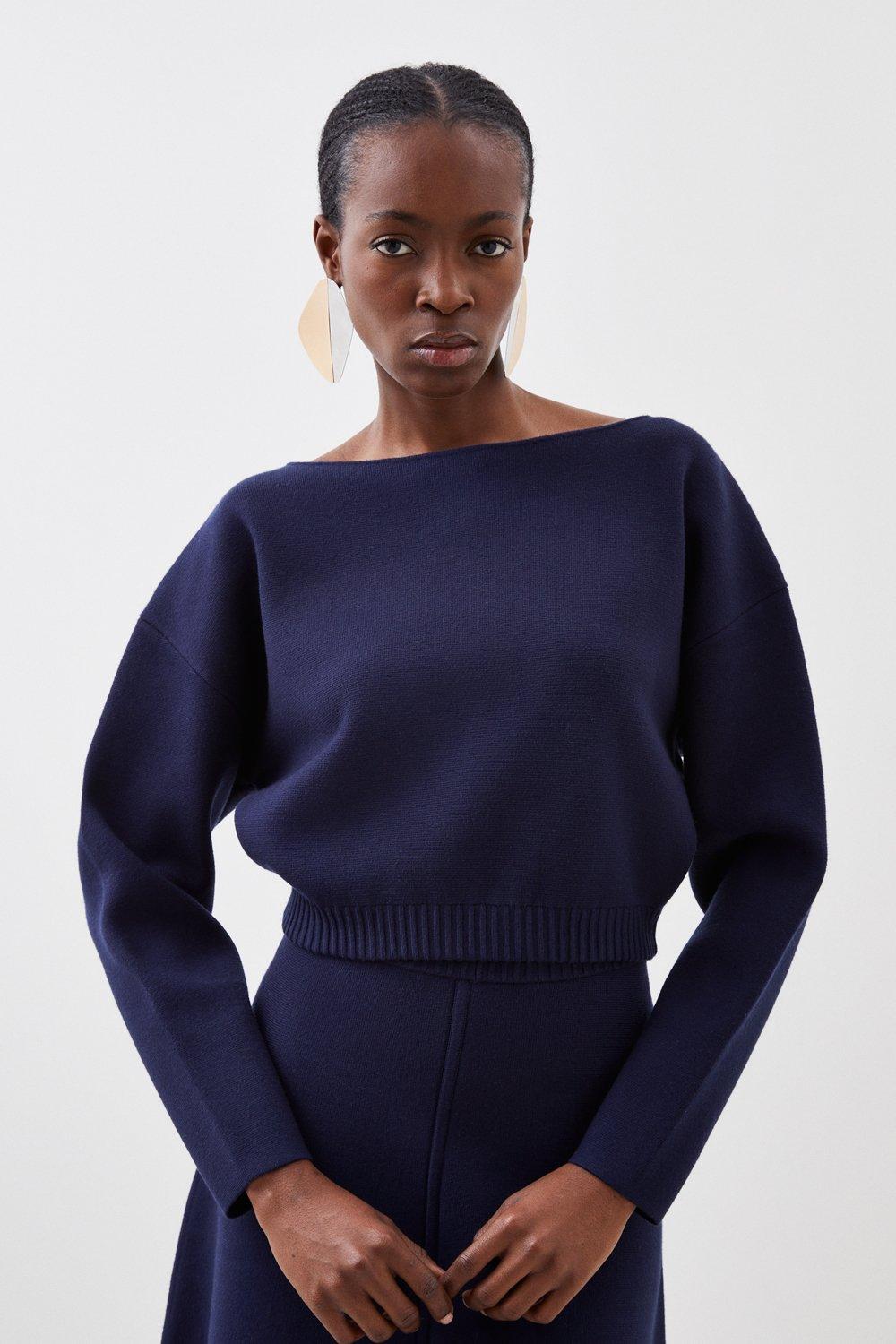 KAREN MILLEN Milano Knit Top Co-ord in Navy | endource