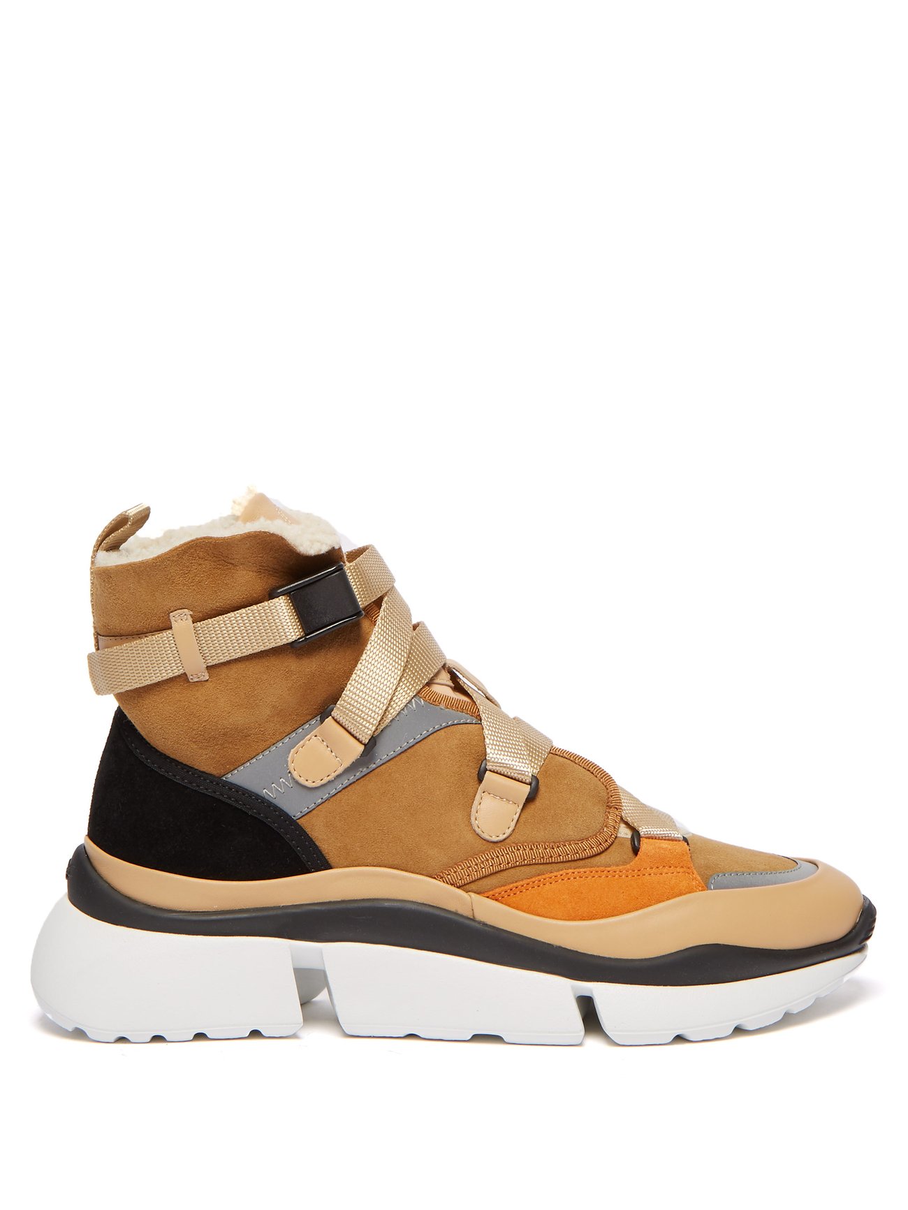 CHLOÉ Sonnie Raised-Sole High-Top Trainers in Tan | endource