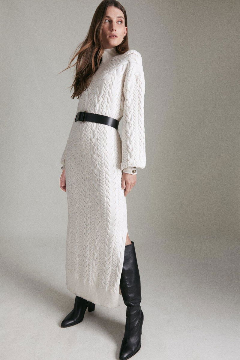 Karen Millen Lydia Millen X Karen Millen Cable Knit Belted Midi Dress