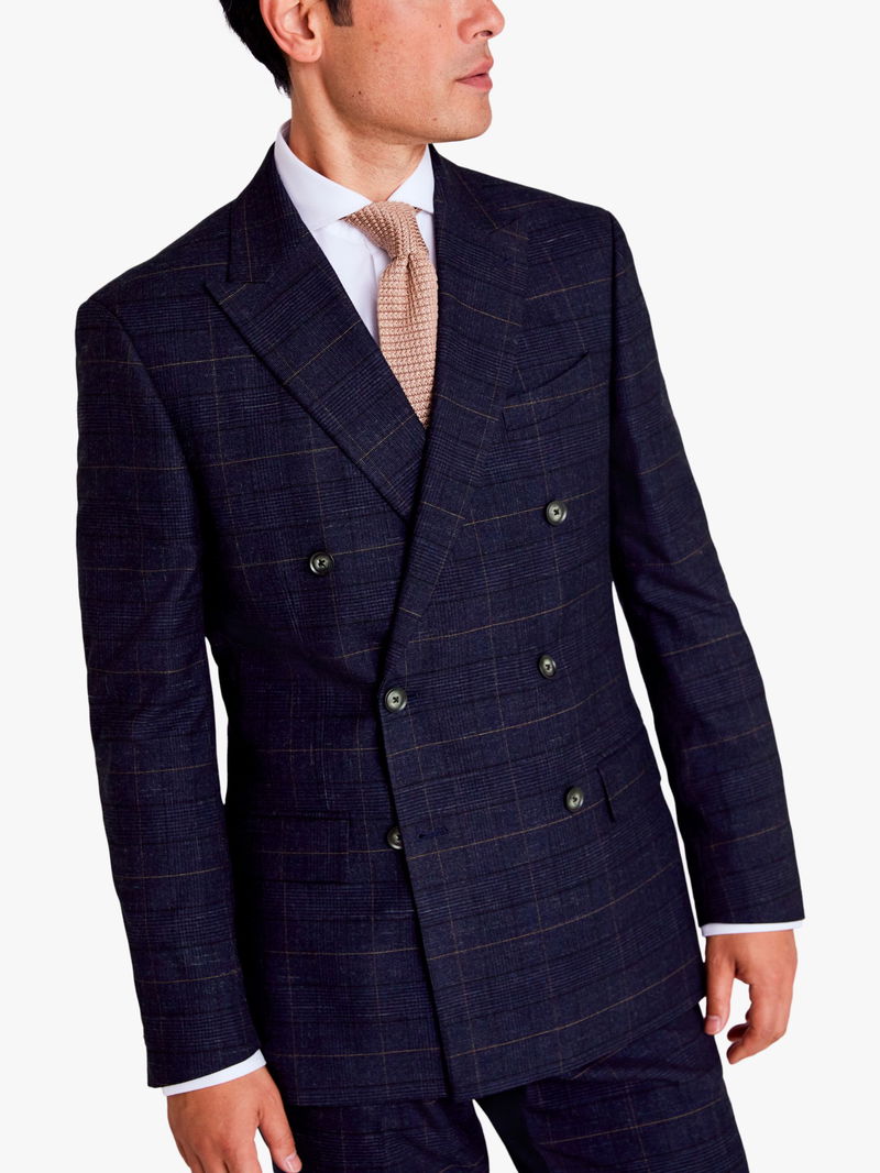 MOSS Tailored Fit Double Breasted Check Jacket in Navy/Black | Endource