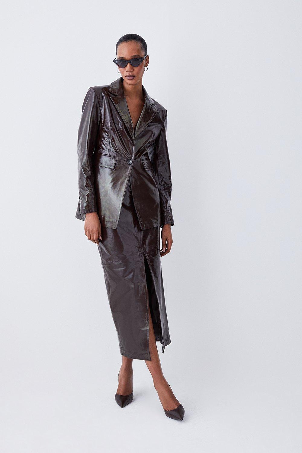 KAREN MILLEN Patent Leather Suit Set in Chocolate | endource