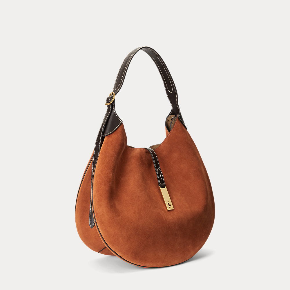 POLO RALPH LAUREN Polo ID Suede-Leather Large Shoulder Bag in Brown ...