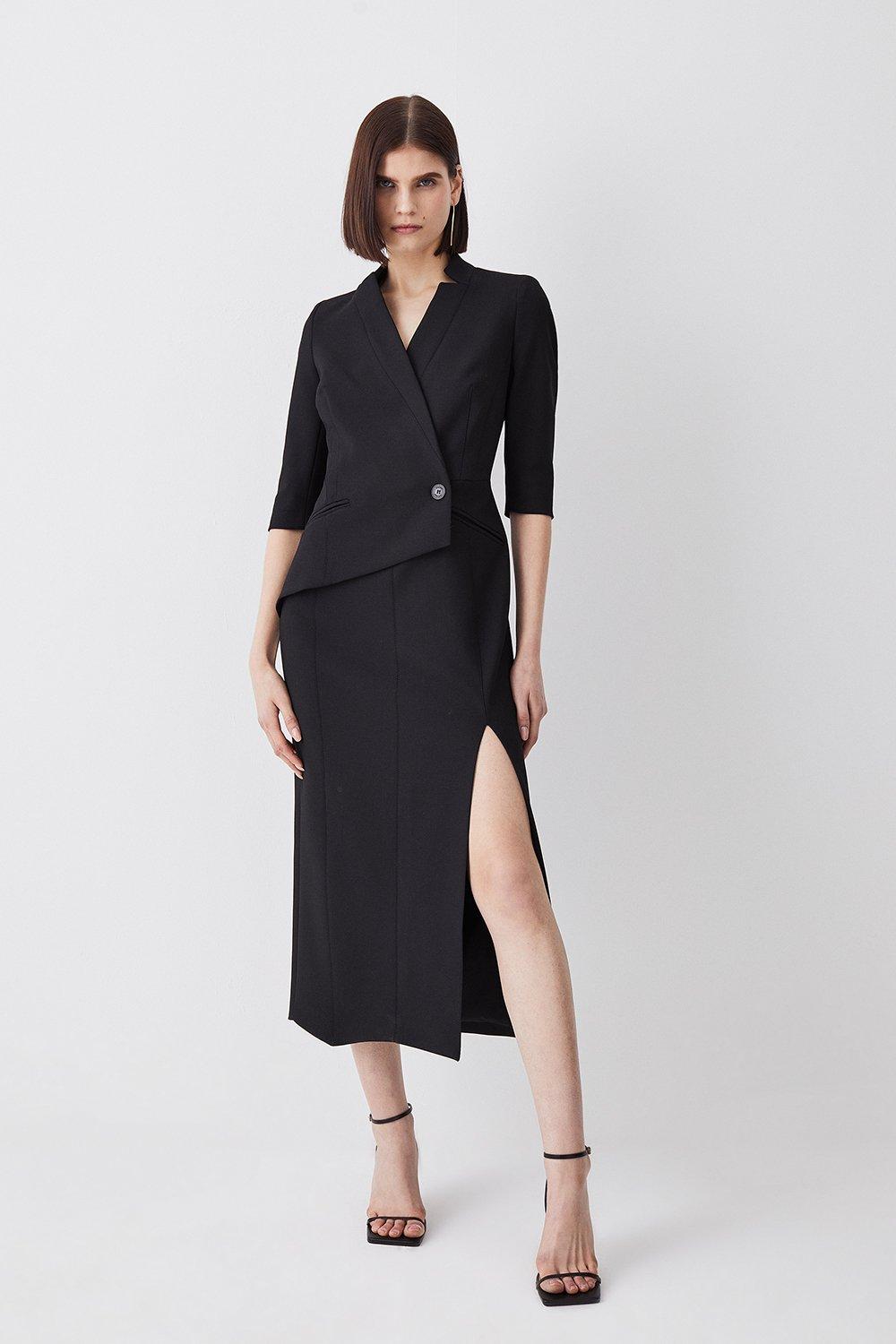 KAREN MILLEN Compact Stretch Split Side Dress in Black | endource