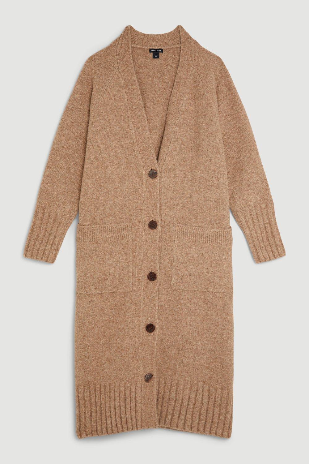 KAREN MILLEN Wool Blend Mid Gg Oversized Longline Knit Cardigan in ...