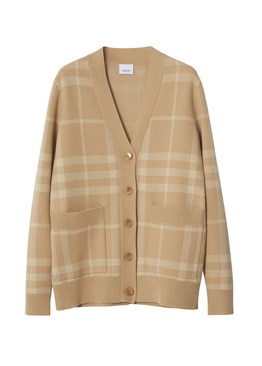 BURBERRY Check Wool Cashmere Jacquard Cardigan | endource