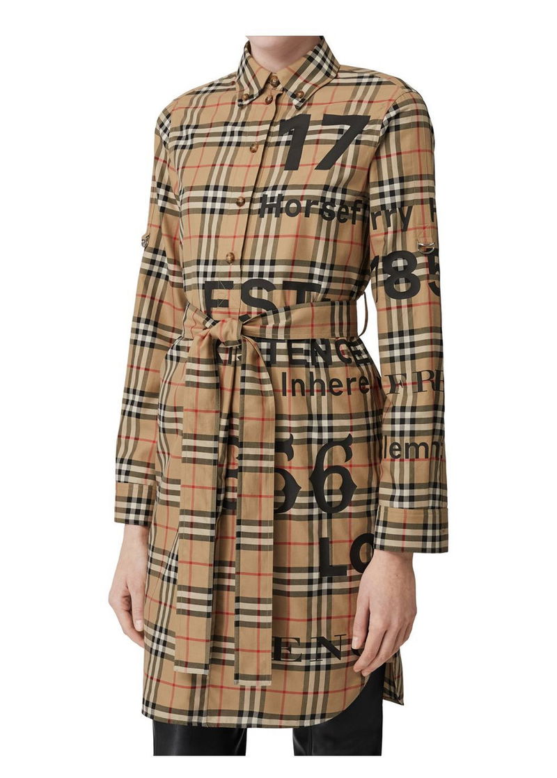 BURBERRY Vintage Check Cotton Tie-Waist Shirt Dress | endource