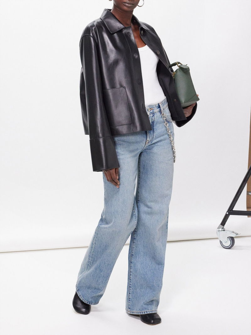 LOEWE Patch-Pocket Leather Jacket in Black | Endource