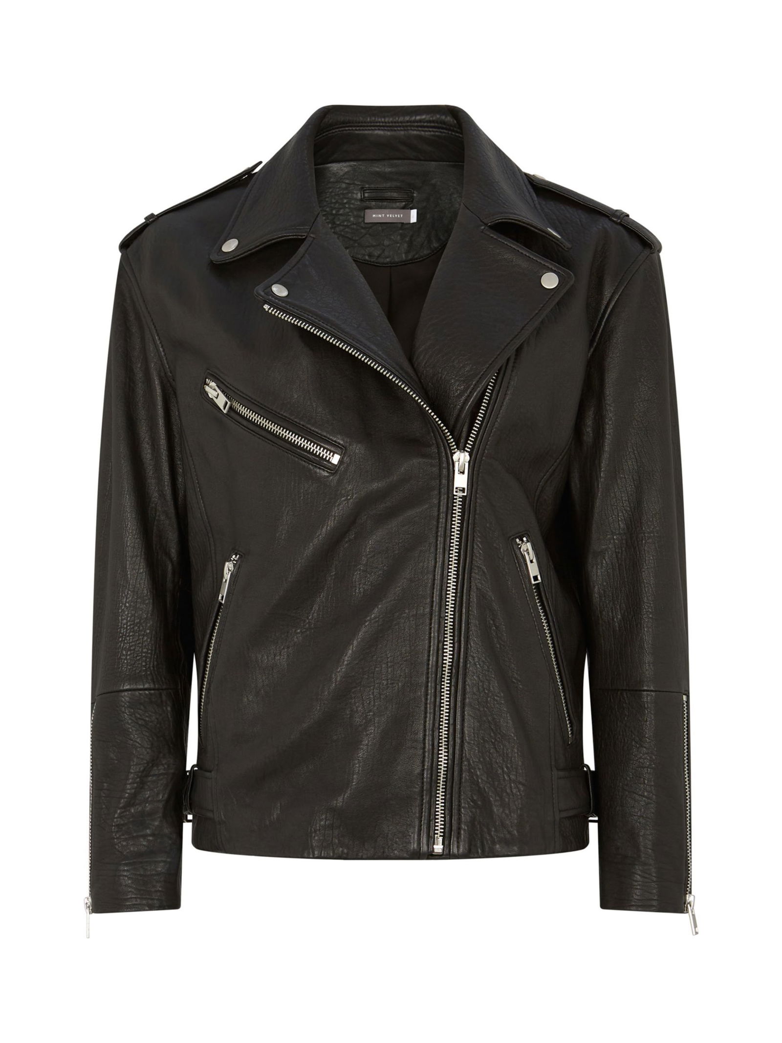 MINT VELVET Oversized Leather Biker Jacket in Black | endource