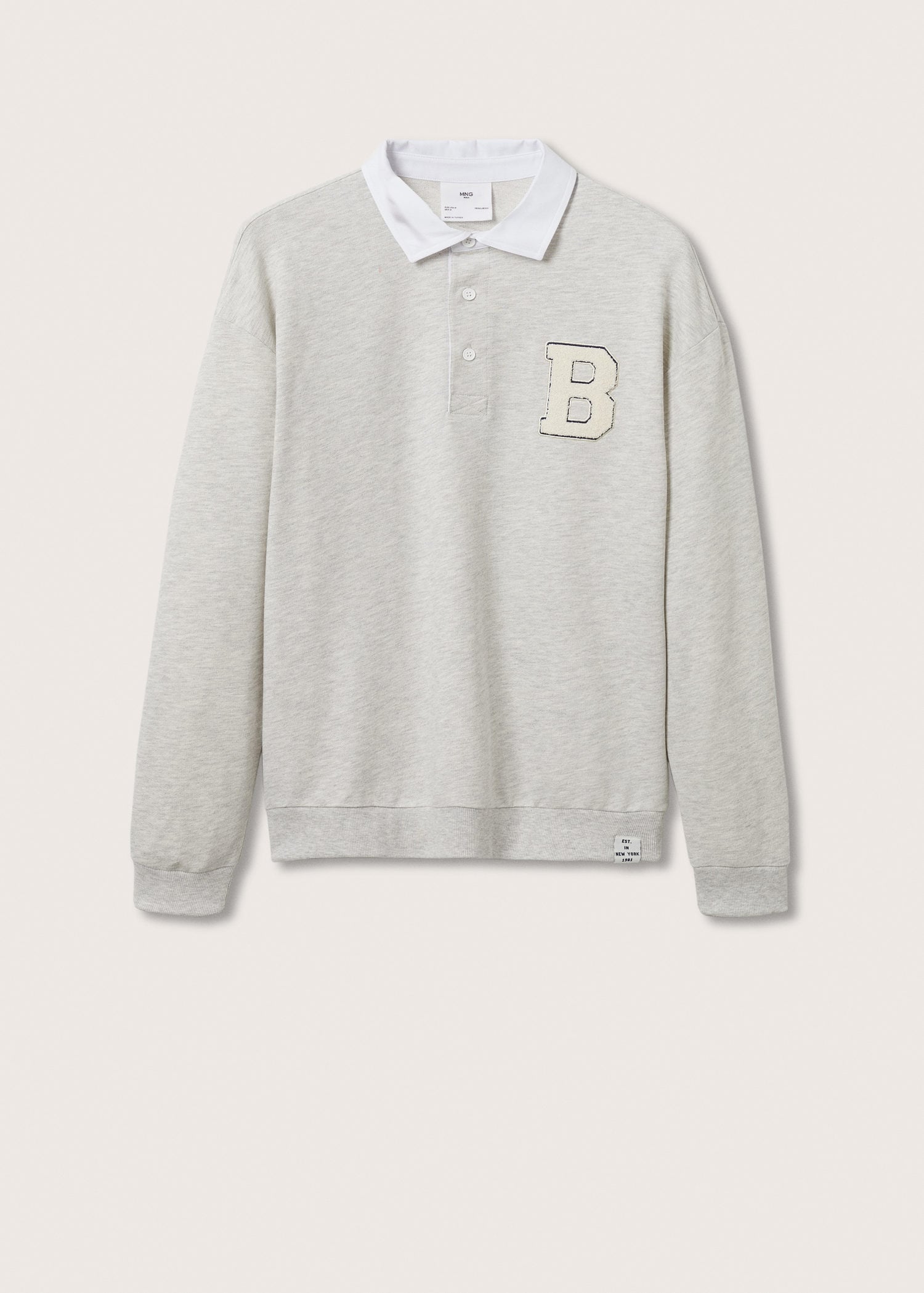 MANGO Patch Cotton Polo Shirt in Medium Heather Grey | Endource