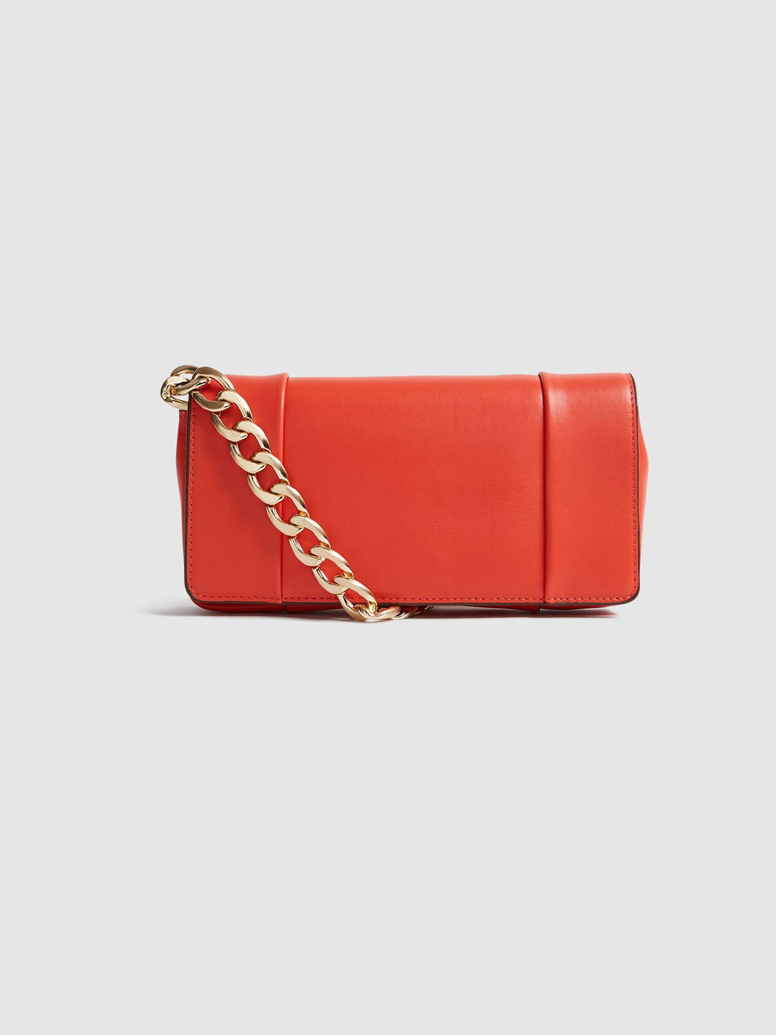 REISS Alma Clutch Small Leather Clutch Bag in Orange | endource