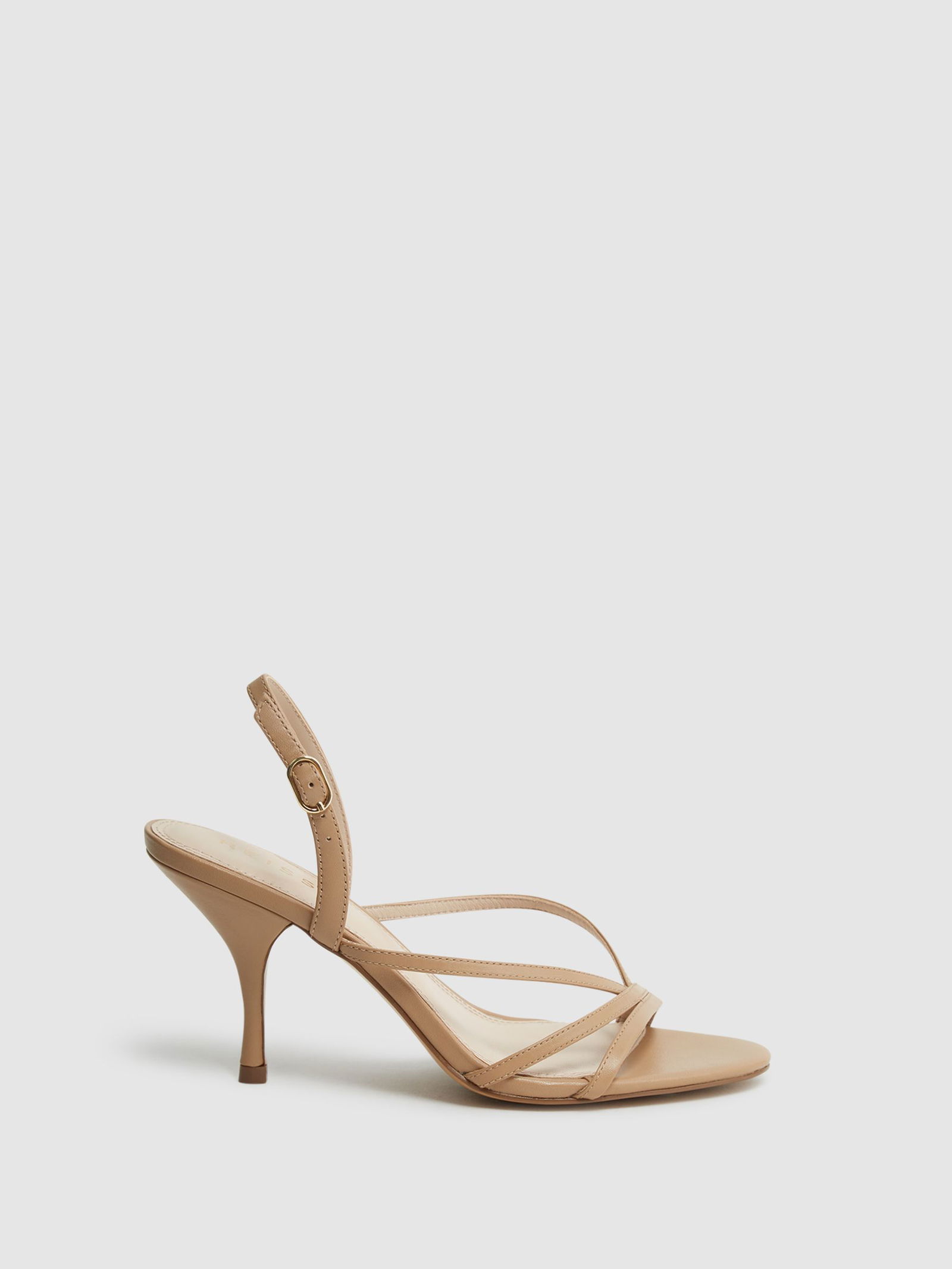 REISS Clara Strappy Mid Heel Sandals in Biscuit | endource