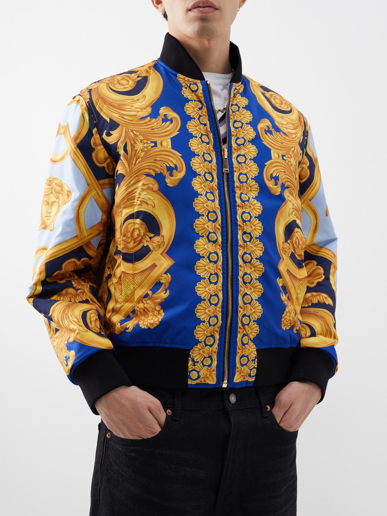 Versace Reversible Heritage-Print Bomber Jacket in Black | endource