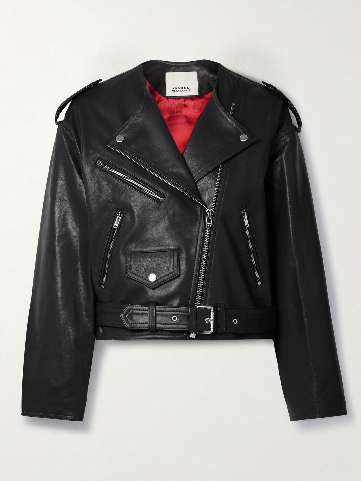 ISABEL MARANT Audric Leather Biker Jacket in Black | endource