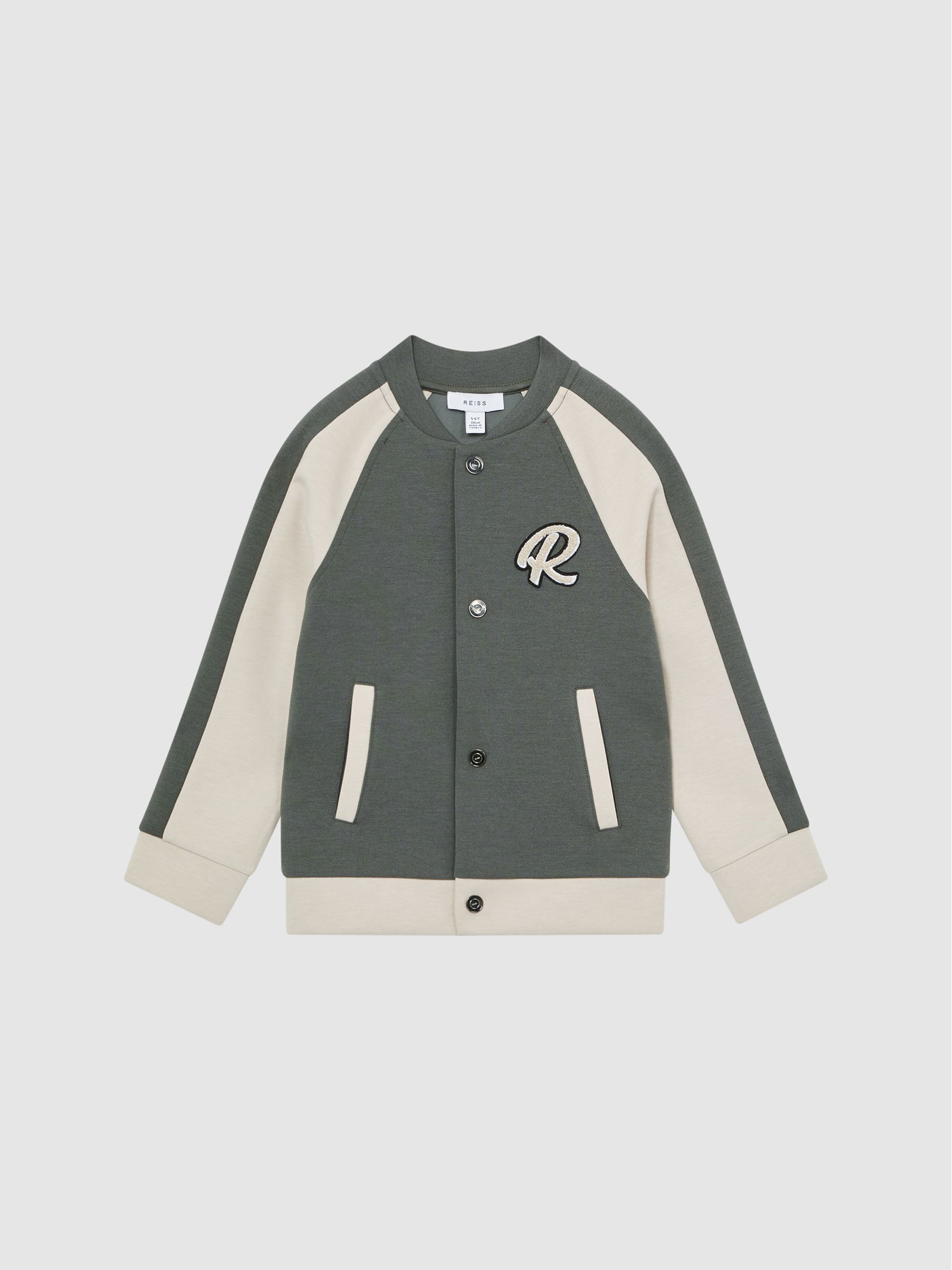 REISS Giles Long Sleeve Interlock Bomber Jacket in Light Khaki/Ecru ...