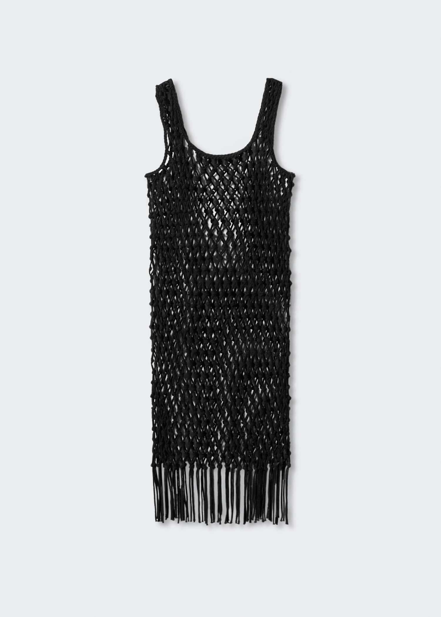 MANGO Mesh Dress With Fringe Detail in Black | endource