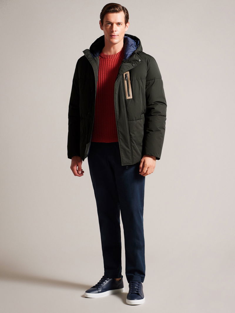 TED BAKER Short Hooded Puffer Jacket in Navy | endource