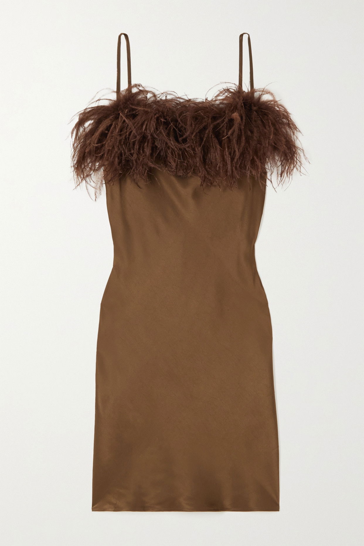 SLEEPER Boheme Feather-Trimmed Mini Dress in Brown | endource