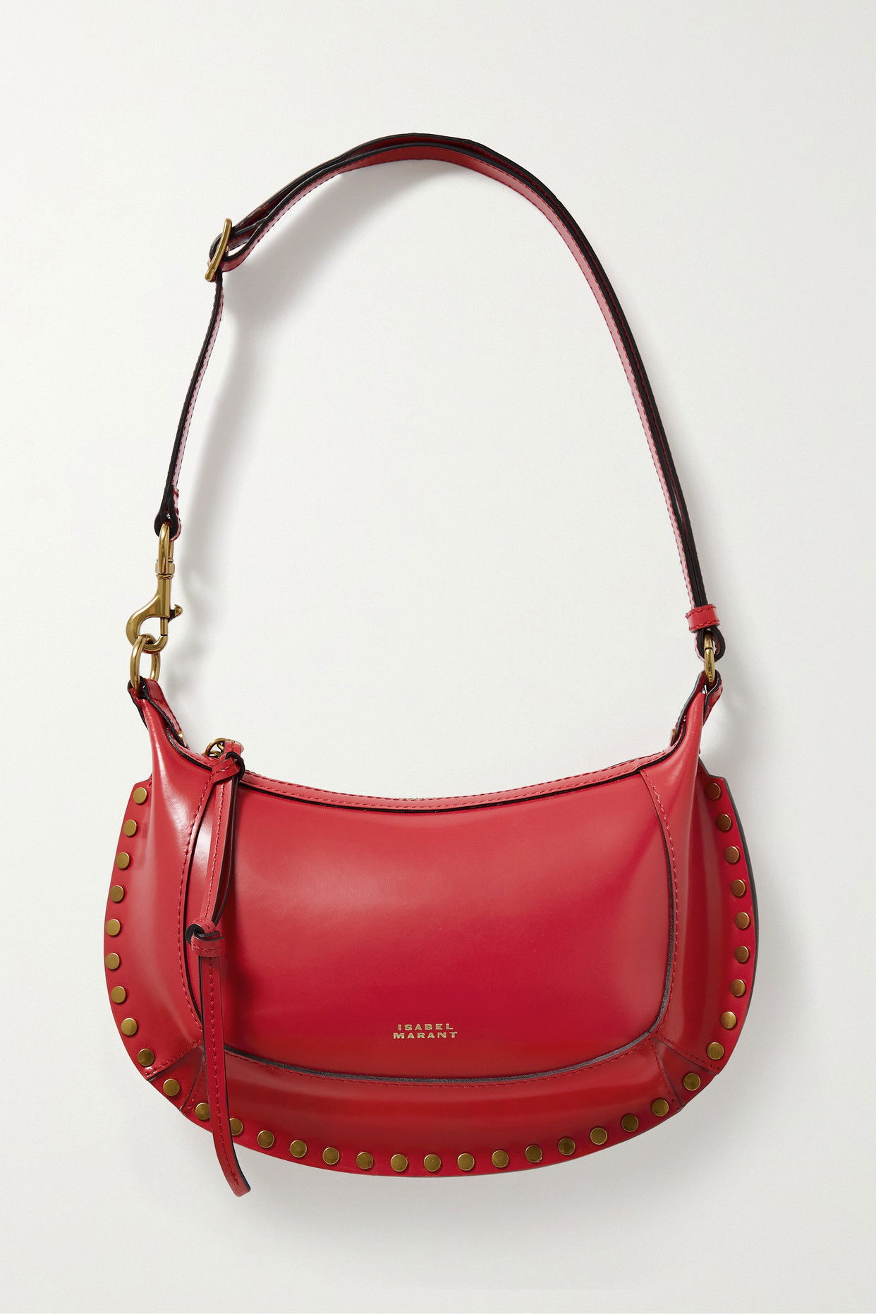 ISABEL MARANT Oskan Moon Studded Shoulder Bag in Red | endource