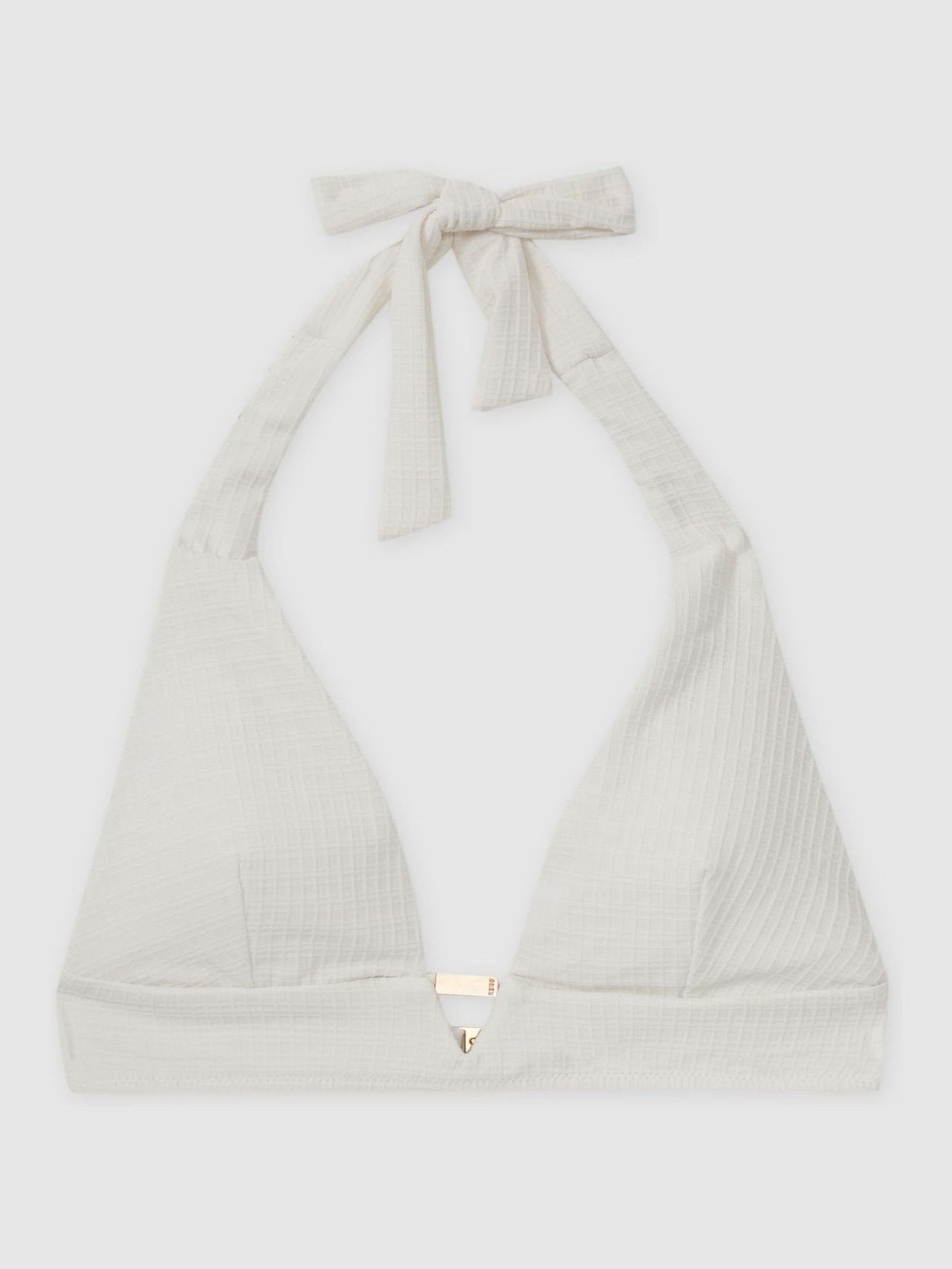 REISS Halter Neck Waffle Bikini Top in White | endource