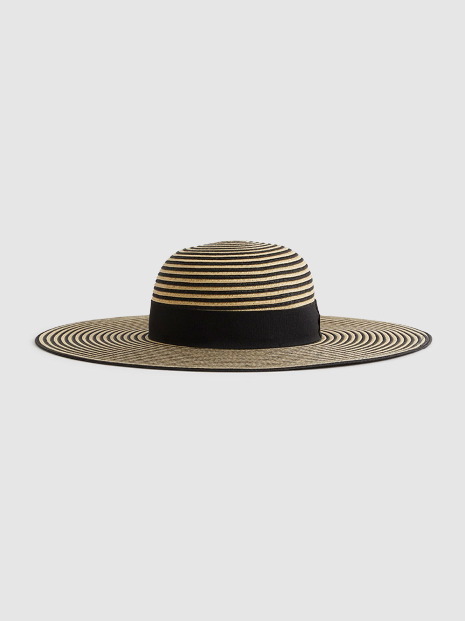 REISS Emilia Paper Straw Wide Brim Hat in Black/Neutral | Endource