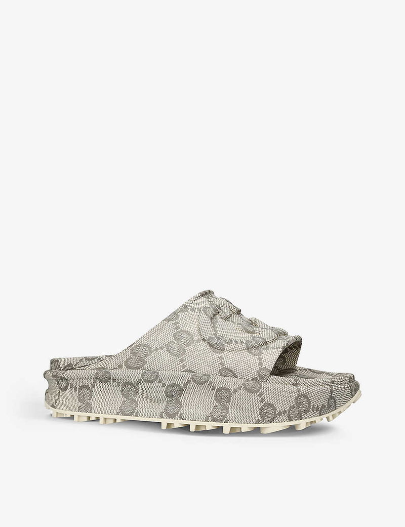 GUCCI Miami Monogrammed Logo-Embossed Rubber Sliders in BEIGECOMB ...