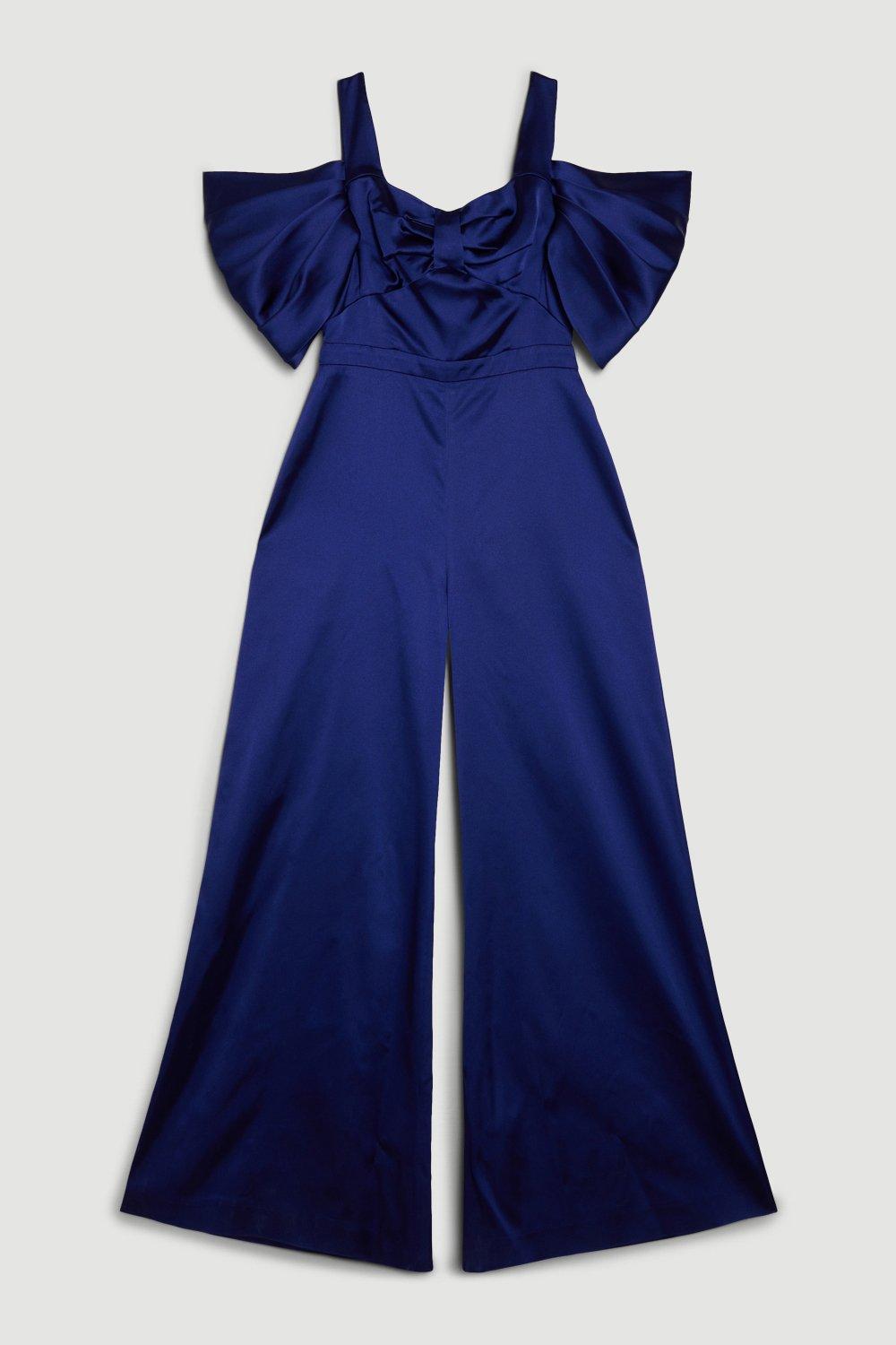 KAREN MILLEN Structed Satin Bandeau Wide Leg Jumpsuit in Mono | endource