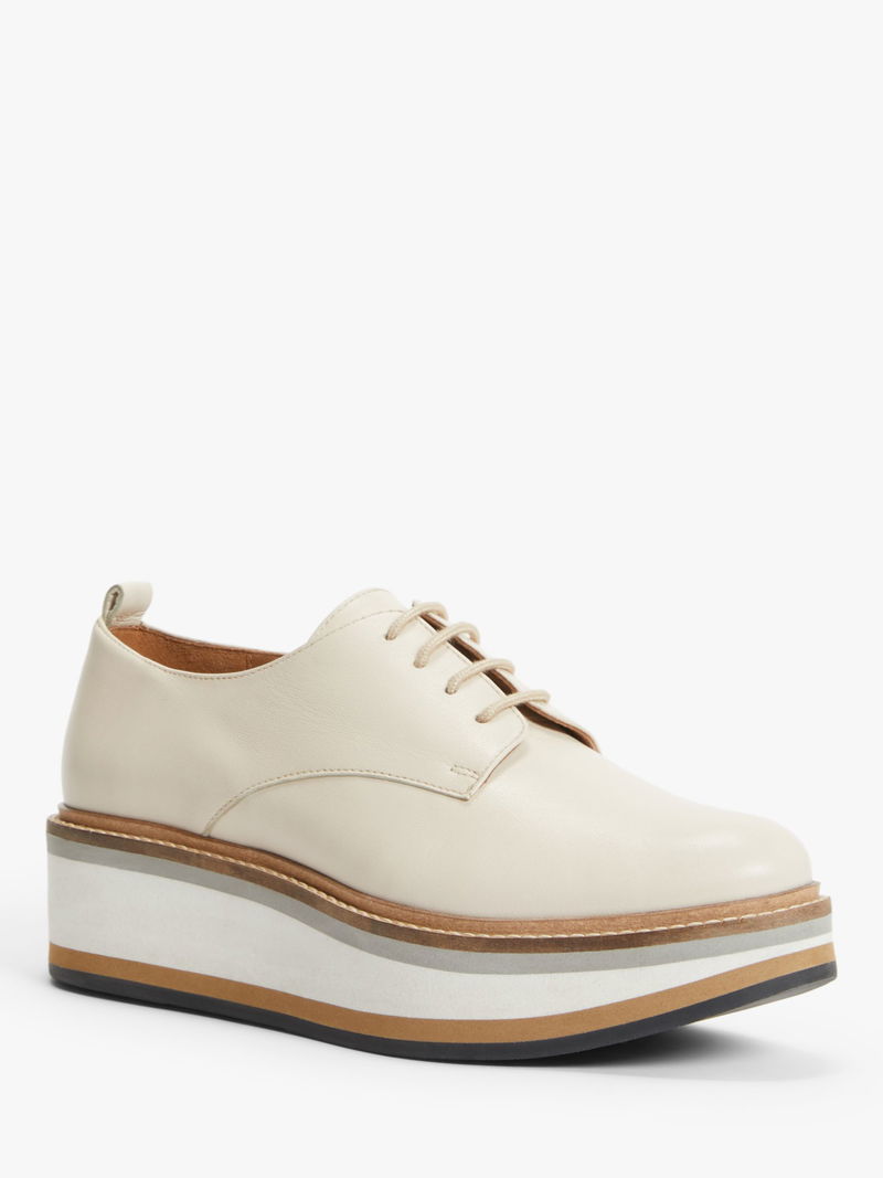 KIN Elisha Leather Flatform Brogue Shoes in Off White | endource