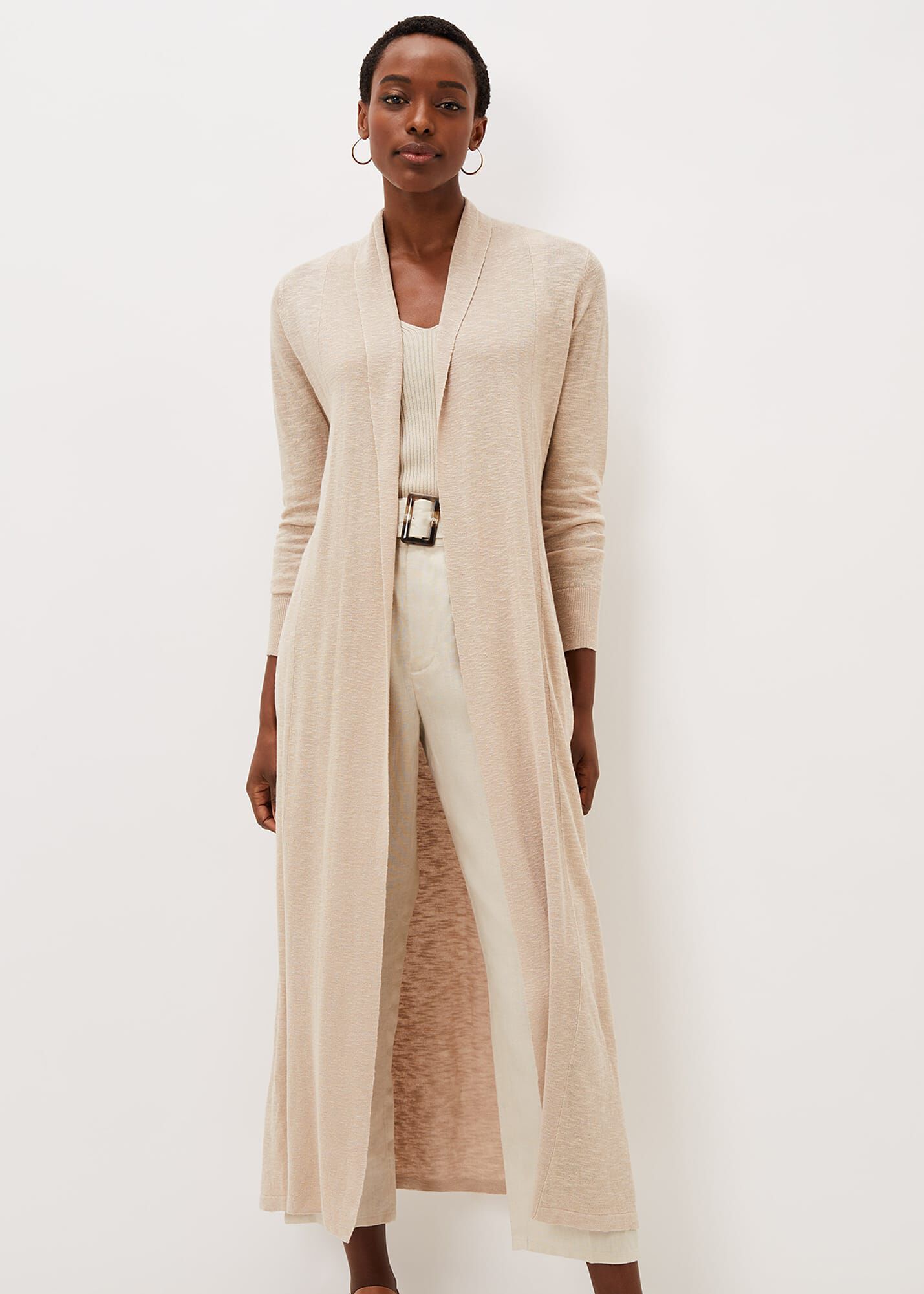 PHASE EIGHT Winnie Longline Maxi Linen Cardigan in Stone | endource