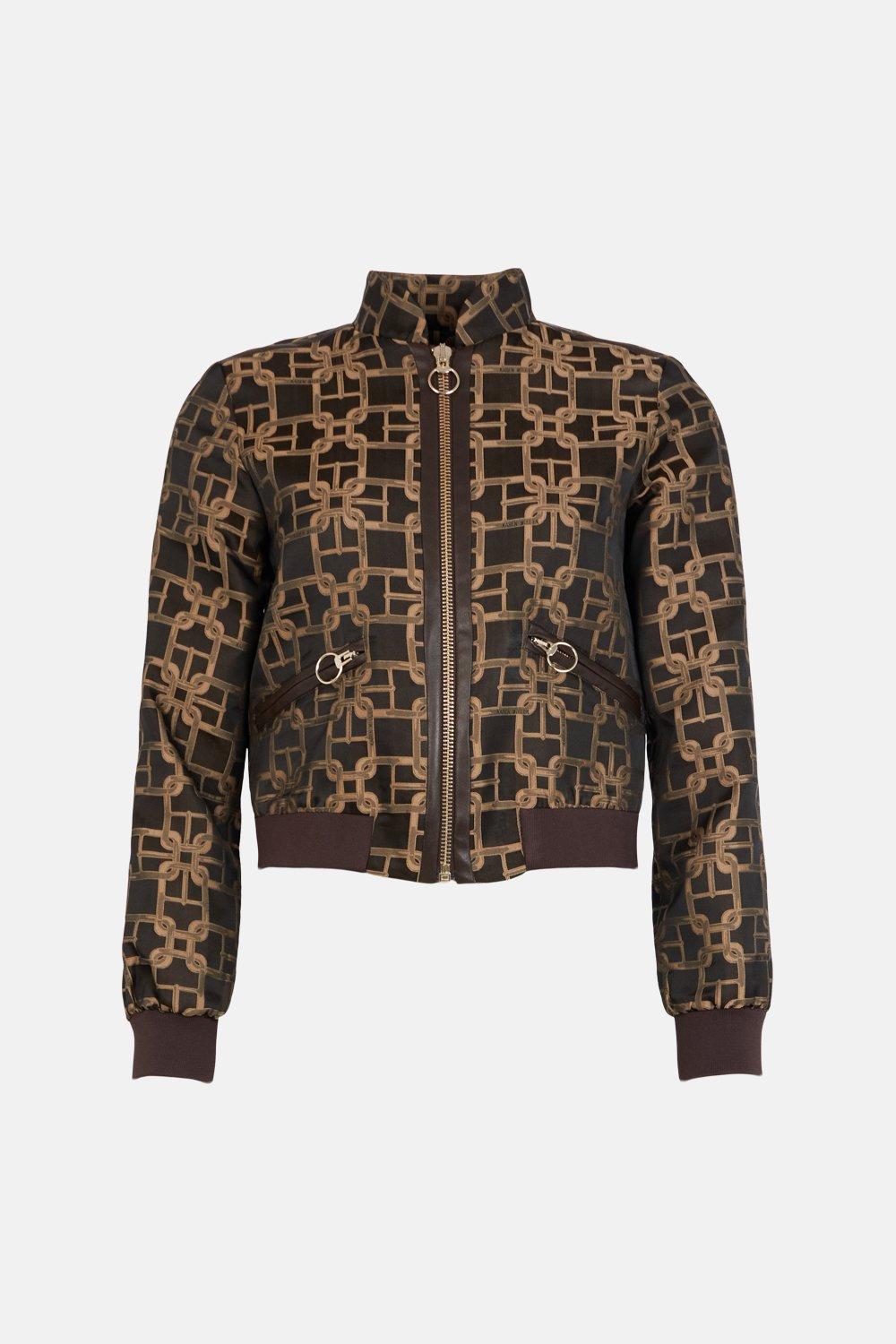 KAREN MILLEN KM Logo Jacquard Bomber Jacket | endource